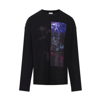 Dries Van Noten Homme, Sweatshirts et sweats &agrave; capuche, Noir, Taille: XL T-Shirt &agrave; Manches Longues et Imprim&eacute; Floral