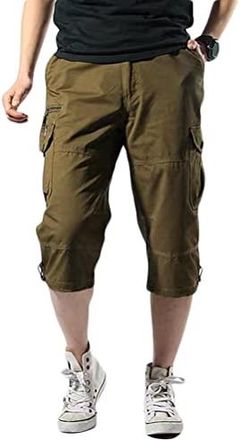 Onsoyours Hommes Cargo Shorts en Coton Bermuda Pantalon 3/4 Pantacourt Casual Multipoches Décontracté Eté Hommes Short de Sport Court Pantalon B JauneArmée 3XL