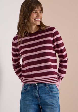 Cecil Streifenpullover CECIL, Damen, Gr. XXL (46), rosa (rot wine melange), Feinstrick, 33% Polyester, 31% Polyacryl, 24% Baumwolle, 12% Polyamid, gestreift
