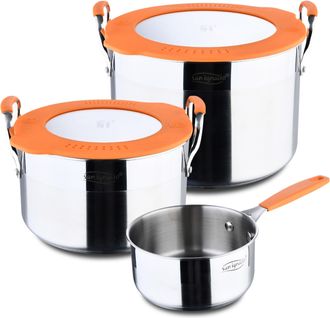 San Ignacio Compact - Komplettes Edelstahl-Kochgeschirrset - 5-teiliges Kochgeschirrset - 2 T&ouml;pfe 20 & 24cm mit Deckel - 1 Stielkasserolle - Alle Kochgeschirre - 