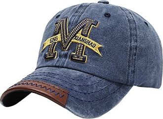 Generic Casquette r&eacute;tro pour homme et femme avec visi&egrave;re pare-soleil en denim d&eacute;lav&eacute; lettre M broderie casquette de baseball pour dames chapeaux &agrave; visi&egrave;re, bl