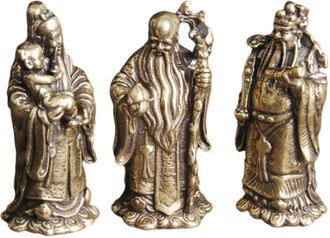 FOMIYES 3 St&uuml;ck Messing Fu Lu Shou Unsterbliche Dekoration Tischdekoration Feng Shui Fu Lu Dekoration F&uuml;r Zuhause Dekorative Accessoires DREI G&ouml;tter Figur Gl&uuml;