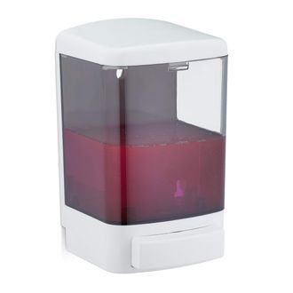 Relaxdays Wandseifenspender, 1000 ml, nachfüllbar, Spender Bad & Küche, Seifenspender Wandbefestigung, weiß-schwarz