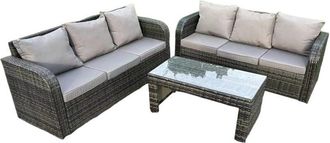 Fimous Dunkelgrau pe Wicker High Back Rattan Gartenm&ouml;bel Set Lounge Sofa 3 Sitzer Sofa Set Outdoor Rechteckiger Couchtisch 6 Sitzer - Fimous
