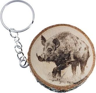 Generico Porte-cl&eacute;s en bois naturel avec animal de la for&ecirc;t, verro, sanglier, marron, Taille Unique