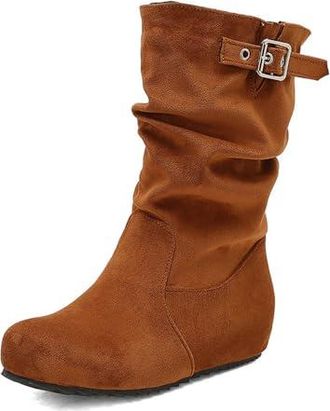 Generic Bottines rétro à bout rond pour femme avec boucle, marron, 39.5 EU