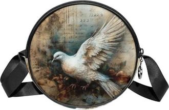 Generic Petit sac &agrave; bandouli&egrave;re rond pour femme, motif pigeon, vintage, avec fermeture &eacute;clair, bretelles r&eacute;glables, sac &agrave; main rond d&eacute;contract&eacute; pour femmes et