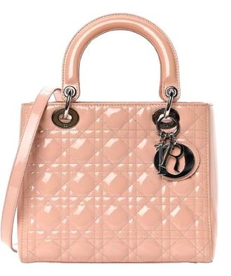 Dior Pink Patent Leather Medium Lady Dior with Silver Hardware Size M
