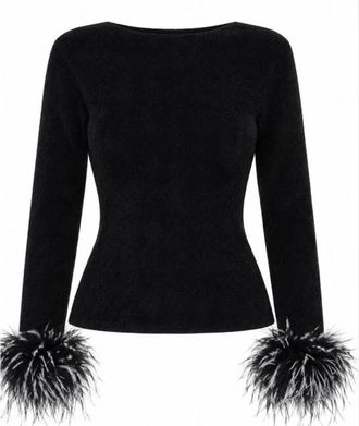Self Portrait Haut en maille chenille et plumes - Femme - Tops - Noir - Taille: 36 FR