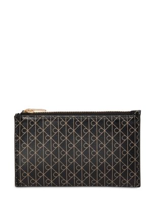 Calvin Klein Kartenetui CALVIN KLEIN EMBLEM AOP TOP ZIP CARDCASE, Damen, schwarz, Lederimitat, Textil, bedruckt, Kleinlederwaren, Damen Geldbeutel, Portemonnie mit