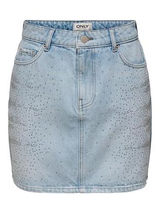 Only Short Skirt Onlstella Rhinestone DNM Azg Jupe Courte, Bleu Jeans Clair, XS Femmes