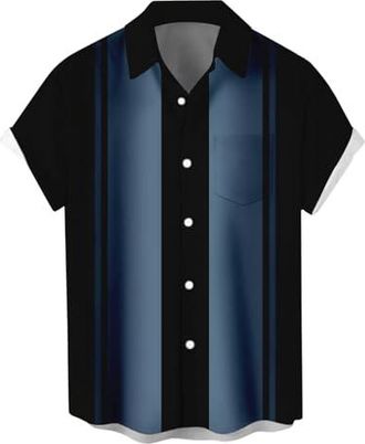 Generic DENGJIAMY Chemise hawa&iuml;enne &agrave; manches courtes pour homme, t-shirt ray&eacute; vertical, v&ecirc;tements d&eacute;contract&eacute;s pour les vacances, chemise boutonn&eacute;e, grande t