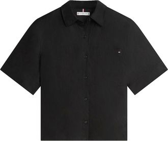 Tommy Hilfiger Femme, Blouses et Chemises, Noir, Taille: 36 FR Chemise &agrave; Manches Courtes en Lin