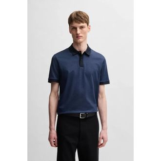 HUGO BOSS Homme, Tops, Bleu, Taille: 3XL Polo en coton merceris&eacute; &agrave; micro-motif