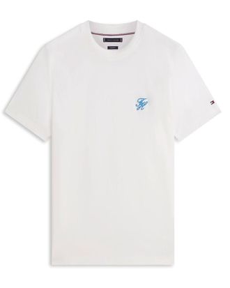 Tommy Hilfiger Glattes T-Shirt aus Baumwolle mit Monogramm-Stickerei, Regular Fit in