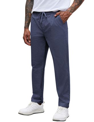 Coofandy Chino Hose Herren Hosen mit Gummibund Freizeithosen Einfarbig Schlupfhose L&auml;ssige Hose Herrenhose Lange Hosen Elastische Taille Stoffhose Navy Blau 2X