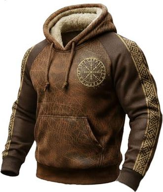 Generico Moche Sweatshirt &agrave; capuche pour homme en peluche douce avec motif musculaire en flanelle spongieuse type sherpa chaud avec poignets c&ocirc;tel&eacute;s, A caf&eacute;, X