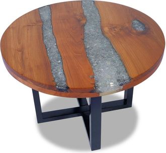 Festnight Couchtisch Kaffeetisch aus massivem Teak und Mangoholz Coffee Tisch Sofatisch Beistelltisch Durchmesser 60cm