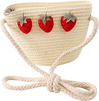 Generic Petit sac bandoulière en paille tissée OutsideSacs à bandoulière pour enfants, blanc, Taille unique