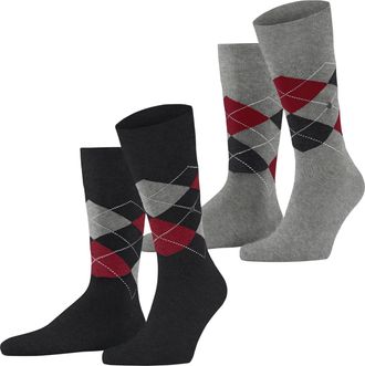 Burlington Herren Socken Everyday Argyle M So Baumwolle gemustert 2 Paar, Grau Oil Melange 3986, 40-46