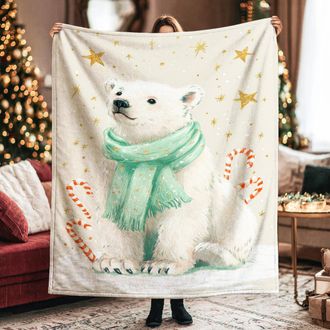 Generic Eisbär-Überwurfdecke, Winter, festlich, Zuckerstange, Sterne, Winter, Minzgrün, flauschige Decke, kompakt, dekorativ, ästhetisch für Couch, Sofa, Bett