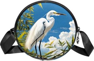 Generic Sac &agrave; bandouli&egrave;re rond rond pour femme avec fermeture &eacute;clair et bretelles r&eacute;glables Motif aigrette mignonne