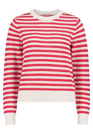 Betty & Co Damen Strickpullover mit Struktur 44, Cream/Red