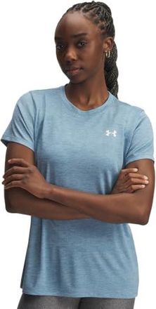 Under Armour T-Shirt Tech Twist &agrave; Manches Courtes pour Femme, (418) Bleu fum&eacute; / / Blanc, Taille XS