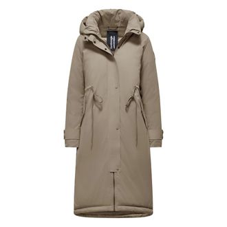 Bomboogie Femme, Manteaux, Beige, Taille: 46 FR Long Parka avec Capuche et Cordon de Serrage &agrave; la Taille