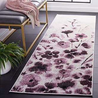 Safavieh Modern Teppich für Wohnzimmer, Esszimmer, Schlafzimmer - Adirondack Collection, Kurzer Flor, Elfenbein und Lila, 76 X 244 cm