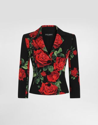Dolce & Gabbana Jacke Aus Charmeuse, Einreihig, Mit Rosenprint - Frau Blazer Mehrfarbig 40