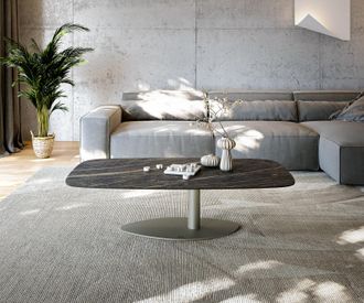 DELIFE Couchtisch Edge Boot 140x80 cm Keramik Laminam Noir Desir Braun Vibany Metall Effektfinish Titan, Couchtische