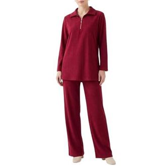 Janisramone Ensemble de v&ecirc;tements de d&eacute;tente italiens en velours c&ocirc;tel&eacute; pour femme - 2 pi&egrave;ces - Col demi-zipp&eacute; c&ocirc;tel&eacute; et taille &eacute;lastique - Surv&ecirc;tement dhiver d&eacute;c