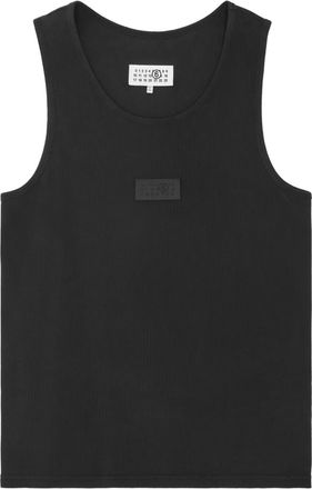 Maison Margiela d&eacute;bardeur en maille c&ocirc;tel&eacute;e &agrave; plaque logo - Noir
