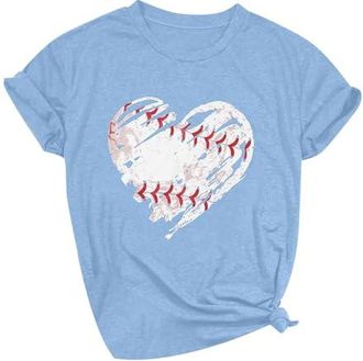 Generic Haut uni à manches courtes pour femme facile à porter - Printemps/été - Imprimé baseball uni - Ample - Décontracté - T-shirt à manches courtes - Vêtem