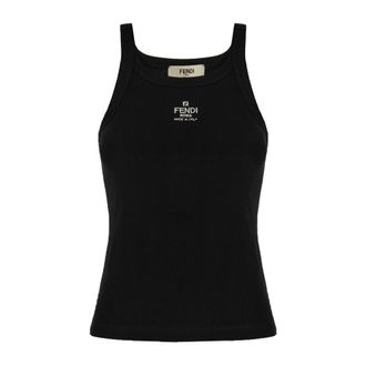 Fendi Geripptes Tanktop aus Baumwolljersey - - Tops - Damen - Schwarzk - L