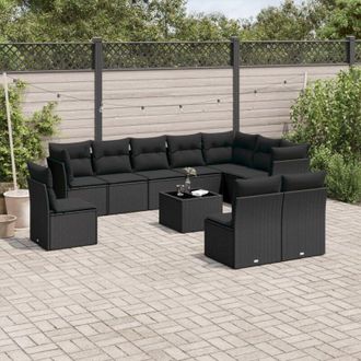 vidaXL Vidaxl - Salon de jardin 11 pcs avec coussins noir r&eacute;sine tress&eacute;e