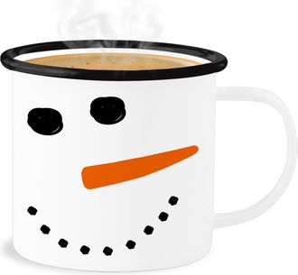 Shirtracer Emaille Becher Blechbecher - Weihnachtstasse Tasse Weihnachten - Schneemann Gesicht Snowman - 300 ml - Weiß Schwarz - weihnachtstassen christmas weihn