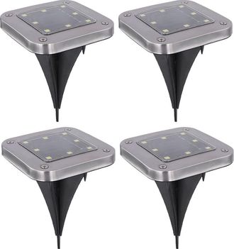 Globo Lighting Solarlampe Bodenleuchte Solarlampen f&uuml;r Au&szlig;en Wegeleuchte Gartenleuchten Solar mit Erdspie&szlig;, Kunststoff Edelstahl, LED kaltwei&szlig;, LxBxH 10x10x13 cm, 4e