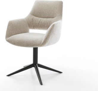 DELIFE Drehstuhl Yago-Flex mit Armlehnen Webstoff Soft Beige Fu&szlig;kreuz Schwarz 360&deg; drehbar Wippfunktion Taschenfederkern, Esszimmerst&uuml;hle