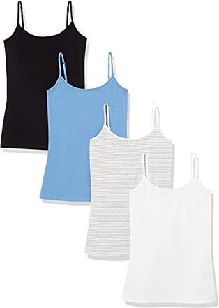 Amazon Essentials Lot de 4 camisoles, coupe ajustée pour femme, noir/bleu/rayures grises/blanc, taille XL