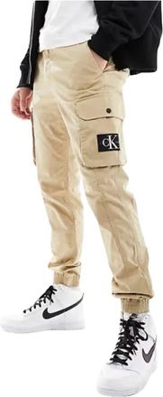 Calvin Klein Homme, Pantalons, Beige, Taille: S Cargo toile stretch logo patch&eacute;