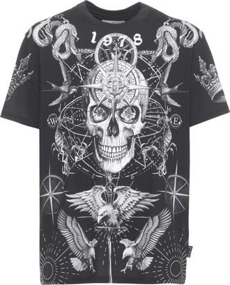 Philipp Plein Homme, Tops, Noir, Taille: XL Tattoo-print T-shirt