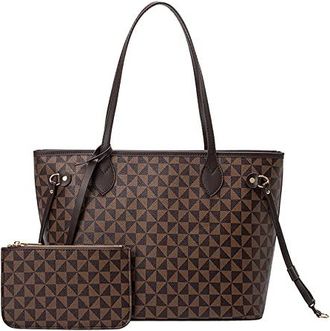 Generic Sac fourre-tout extra large pour femme avec portefeuille en cuir &agrave; carreaux et sacs &agrave; main avec poign&eacute;e sur le dessus, marron, extra large