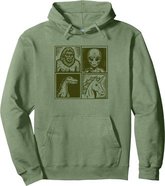 Giant Step Design Co. Cryptid Bigfoot Unicorn Alien Lock Ness Pop Art Style Art Pullover Hoodie