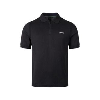 HUGO BOSS Quarter-Zip Cotton Polo Shirt - Black