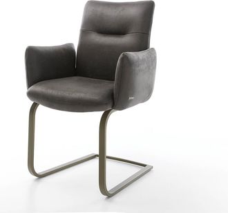 DELIFE Freischwinger Jova-Flex mit Armlehnen Mikrofaser Anthrazit Vintage Freischwinger flach Effektfinish Titan Taschenfederkern, Esszimmerst&uuml;hle