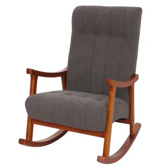 Mendler Schaukelstuhl HWC-K10, Relaxsessel, Holz FSC Stoff/Textil Boucl&eacute; (450g/m&sup2;) - dunkelgrau, Gestell Walnuss-Optik