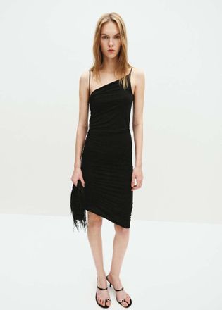 Mango Asymmetrisches Kleid mit Raffdetails schwarz - Damen - XS - MANGO