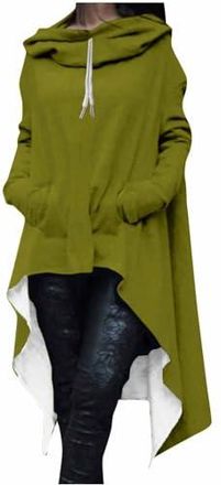 Generic Sweat à capuche de couleur unie pour femme - Imprimé uni - Décontracté à manches longues - Pull à capuche irrégulier - Vêtements de sport pour les ten